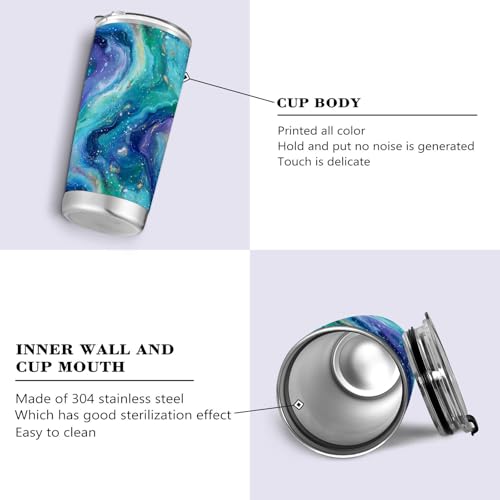 Purple Blue Galaxy Starry Waves Stainless Steel coffee cup travel with Straw Lid travel mug with lid for hot and cold drinks reusable tumblers with lids 20 OZ