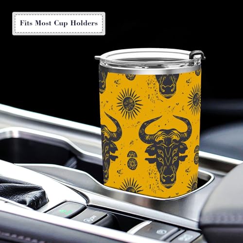 Carnival Buffalo Pattern Safari Yellow Stainless Steel cup for hot drinks Leak-proof Lid and Straw mug spill proof leak proof for Water Aesthetic tumblers with lids and straws 20 OZ