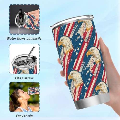 American Flag Wild Bird Stainless Steel cup with lid with Straw Lid travel mug for Home, Office or Car safe coffee tumbler 20 OZ