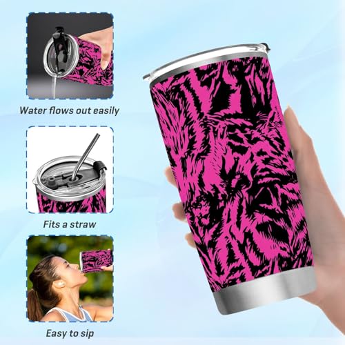 Black and Pink Print Stainless Steel cup for men with Straw Lid travel mug with lid for café safe insulated tumbler 20 OZ