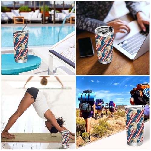 American Flag Wild Bird Stainless Steel cup with lid with Straw Lid travel mug for Home, Office or Car safe coffee tumbler 20 OZ