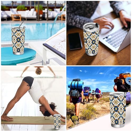 Flat Geometric Pattern Maltese Cross Stainless Steel travel coffee cup Leak-proof Lid and Straw coffee mugs for hot and cold drinks modern vacuum insulated tumbler with lid 20 OZ