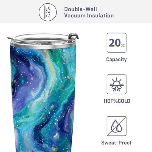 Purple Blue Galaxy Starry Waves Stainless Steel coffee cup travel with Straw Lid travel mug with lid for hot and cold drinks reusable tumblers with lids 20 OZ