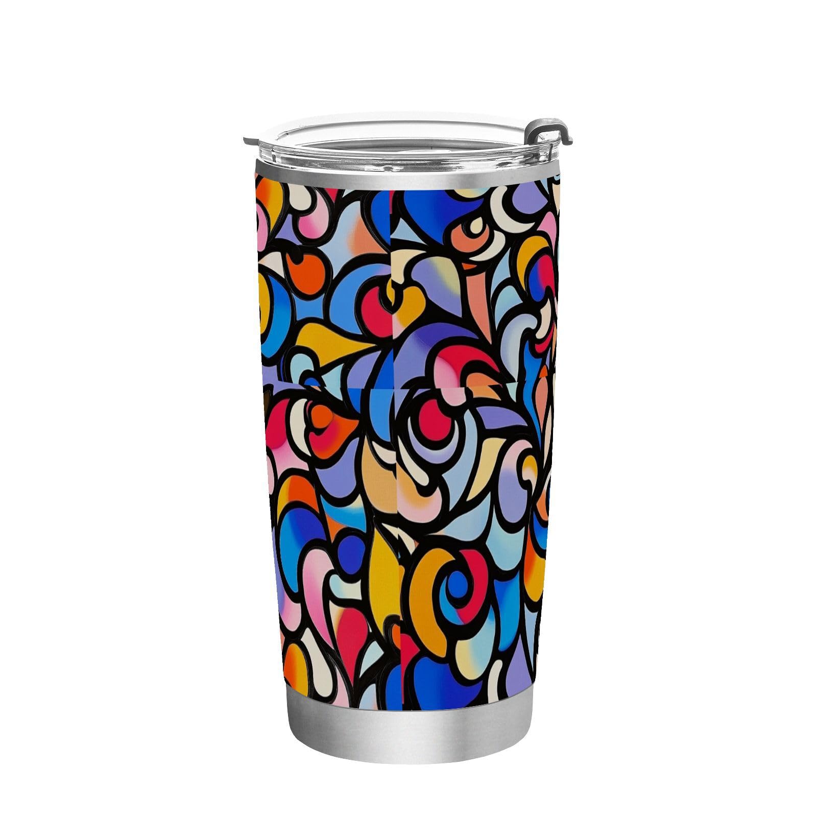 Colorful Baroque Pattern Stainless Steel drinking cups with lids with Straw Lid mug spill proof leak proof for outdoor simply insulated tumbler with lid 20 OZ