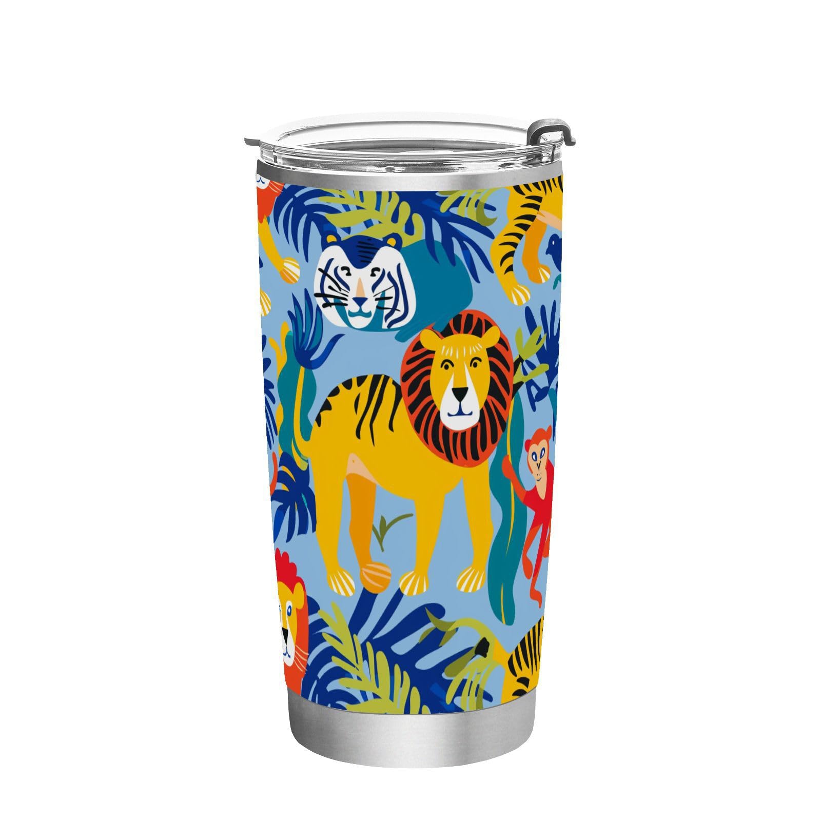 sanluoli Lion Tigers Monkey Stainless Steel car cup with Lid and Straw Camping Mug for camping simply insulated tumbler 20 OZ