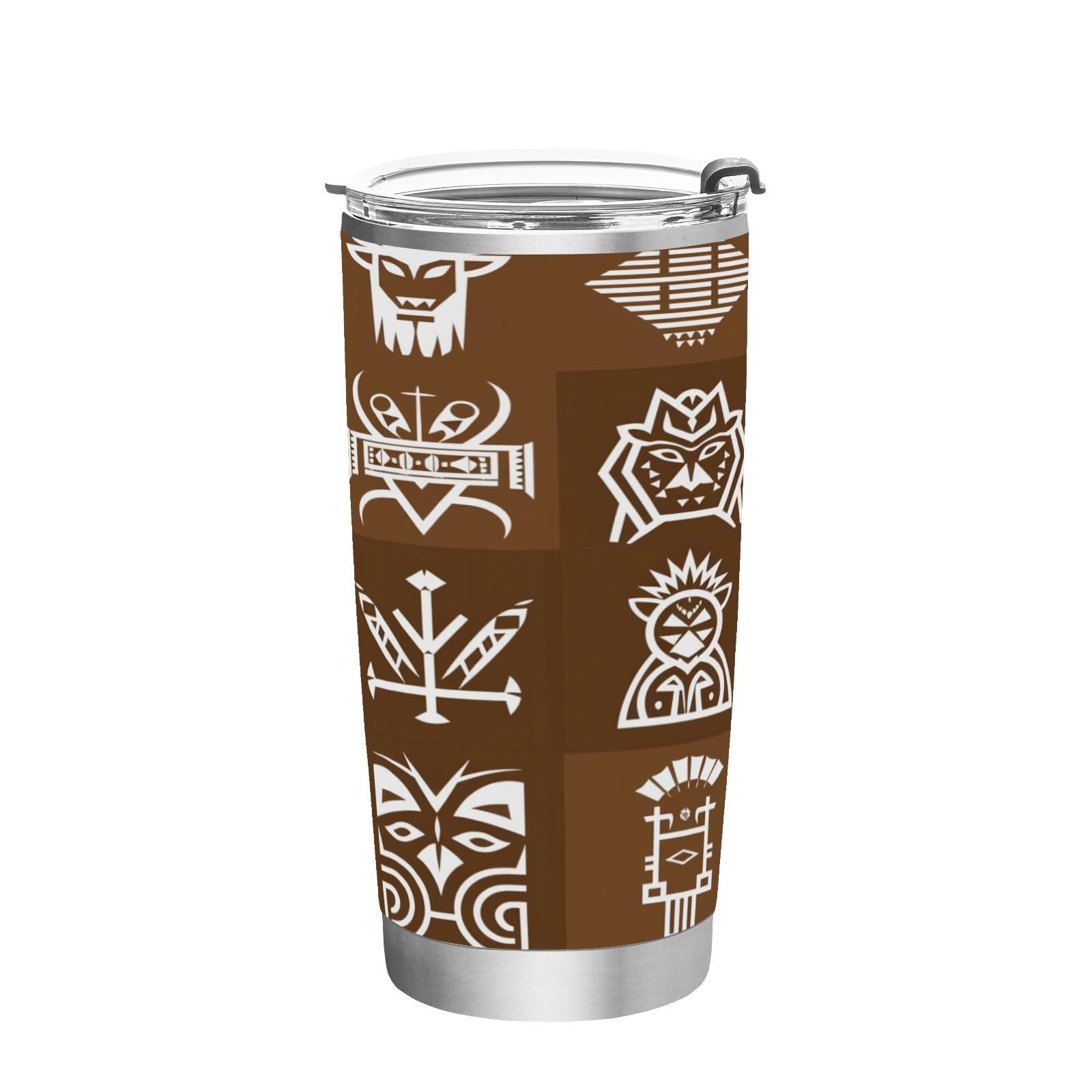 Traditional Culture Of Brown Totem Stainless Steel car cup with Straw Lid coffee travel mug 20oz for hot and cold drinks simply Vacuum Insulated Tumbler 20 OZ