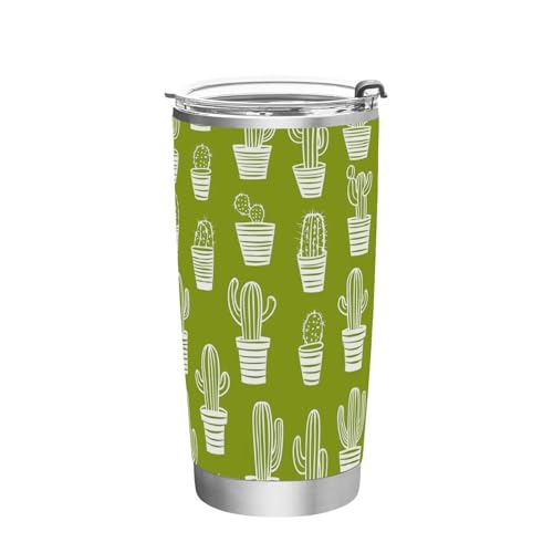 sanluoli Green Cactus Pattern Stainless Steel insulated coffee cup with Straw Lid coffee mug for men for gym leakproof straw tumbler 20 OZ