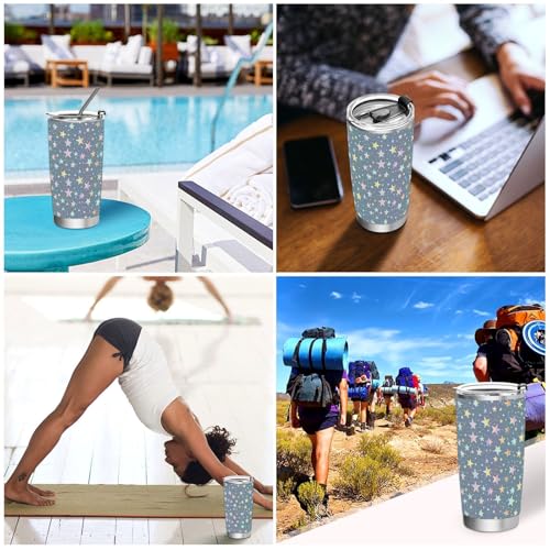 sanluoli Rainbow Color Star Pattern Stainless Steel cup for men Leak-proof Lid and Straw coffee mug fits in car for gym Aesthetic tumblers with lids and straws 20 OZ