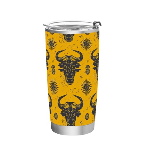 Carnival Buffalo Pattern Safari Yellow Stainless Steel cup for hot drinks Leak-proof Lid and Straw mug spill proof leak proof for Water Aesthetic tumblers with lids and straws 20 OZ