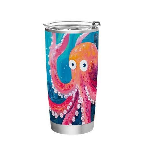 sanluoli animal sea Hiding in Coral Reef Stainless Steel coffee cup with lid with Straw Lid insulated coffee mug for outdoor Aesthetic straw tumbler 20 OZ