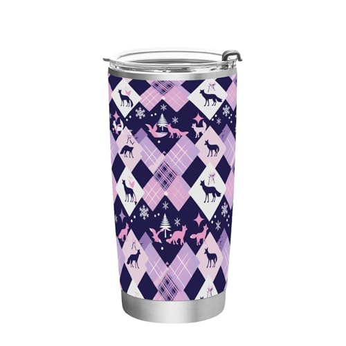 Purple Foxes Peach Stainless Steel coffee cup with Lid and Straw coffee mug fits in car for hot and cold drinks reusable coffee tumbler 20 OZ