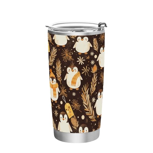 sanluoli Penguin Rose Gold Stainless Steel travel coffee cups Leak-proof Lid and Straw mugs for coffee for Home, Office or Car reusable coffee tumbler 20 OZ