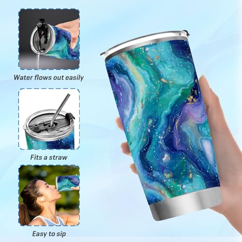 Purple Blue Galaxy Starry Waves Stainless Steel coffee cup travel with Straw Lid travel mug with lid for hot and cold drinks reusable tumblers with lids 20 OZ