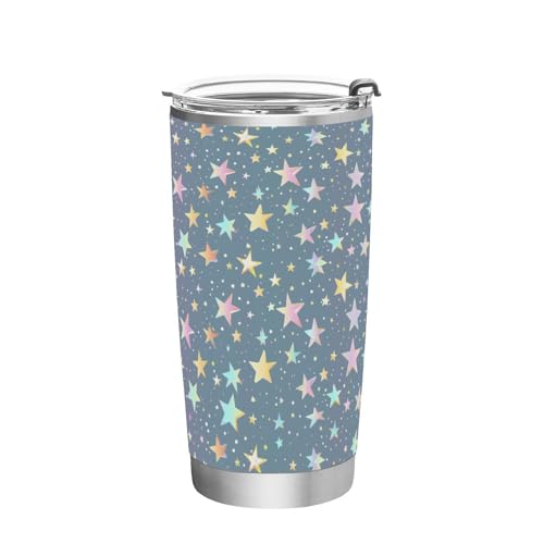 sanluoli Rainbow Color Star Pattern Stainless Steel cup for men Leak-proof Lid and Straw coffee mug fits in car for gym Aesthetic tumblers with lids and straws 20 OZ