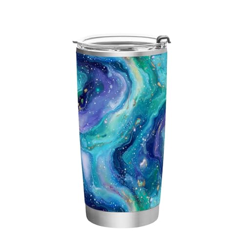 Purple Blue Galaxy Starry Waves Stainless Steel coffee cup travel with Straw Lid travel mug with lid for hot and cold drinks reusable tumblers with lids 20 OZ