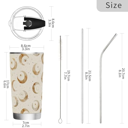 sanluoli Moons Starry Boho Retro Stainless Steel coffee cup Leak-proof Lid and Straw coffee mugs with lids for café simply tumbler with lid and straw 20 OZ