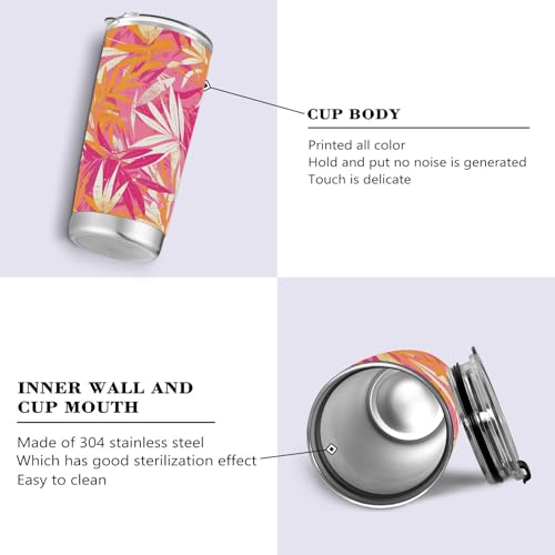 Pink Gold Leaf Stainless Steel water bottle with straw with Lid and Straw coffee mugs for gym simply tumbler with lid and straw 20 OZ