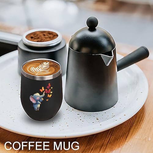 Butterfly Elephant Insulated Tumbler with Lid Stainless Steel Coffee Mug Cute Wine Tea Water Cup Black-style