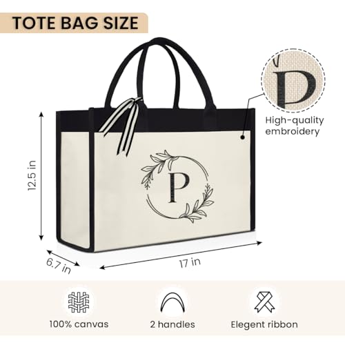 SANDJEST Stainless Steel Tumbler 40oz with Handle Initial P and Canvas Tote Bag