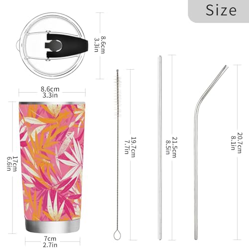 Pink Gold Leaf Stainless Steel water bottle with straw with Lid and Straw coffee mugs for gym simply tumbler with lid and straw 20 OZ