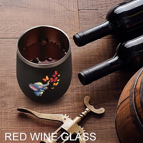 Butterfly Elephant Insulated Tumbler with Lid Stainless Steel Coffee Mug Cute Wine Tea Water Cup Black-style
