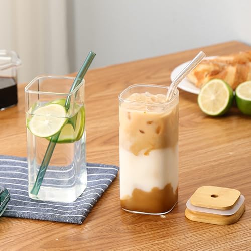 Zkhxhtg Glass Drinking Cup 350ML With Straw Glass Cups Beverage Cups Water Cup Glass Texture Suitable For Office And Student