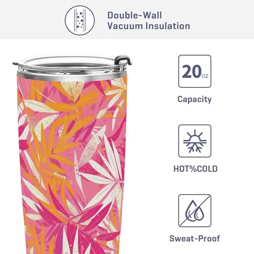 Pink Gold Leaf Stainless Steel water bottle with straw with Lid and Straw coffee mugs for gym simply tumbler with lid and straw 20 OZ