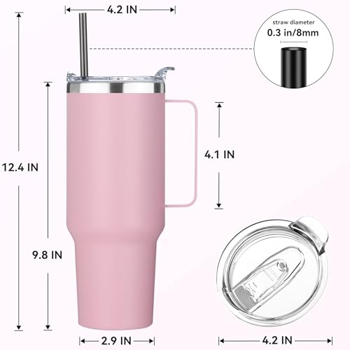 Yoteci 40 oz Stainless Steel Tumbler with Handle and Straw, Insulated Design, Leak-Proof and Straw Lids, Reusable Travel Mug, Coffee Cup, Dishwasher Safe, Keeps Drinks Hot or Cold