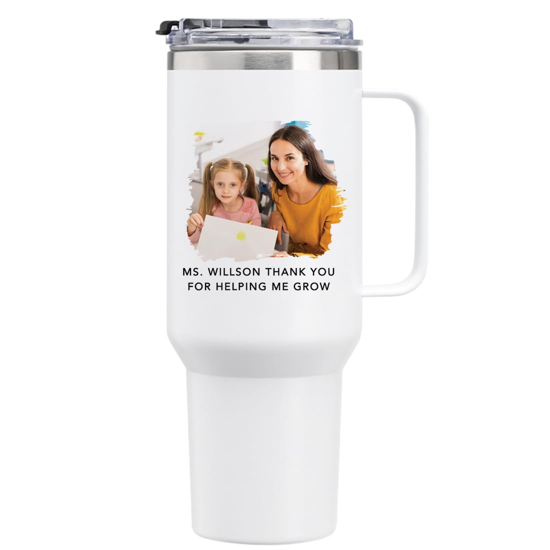 Andaz Press Personalized Photo 40oz Tumbler with Handle, Lid and Straw, Custom Picture 40 oz Tumbler Travel Mug, Custom Mug with Name Text Teacher Gifts for Women, Teacher Appreciation Gifts