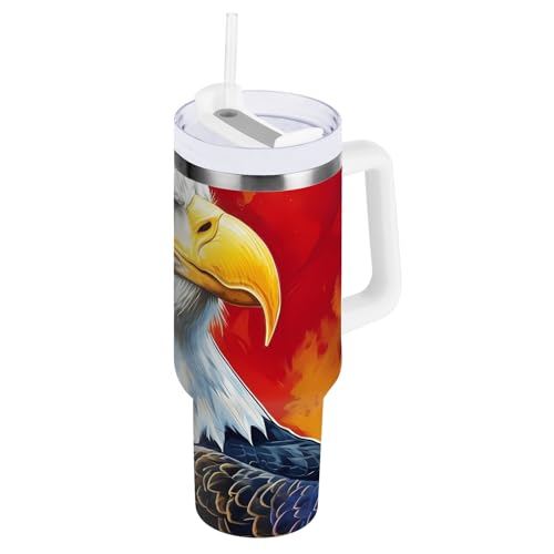 Oil Painting Bald Red Yellow 30-40oz Carryon Tumbler with Lid and Straw Reusable Spill Proof Double Wall Insulated Stainless Steel Water Bottle Travel Mug Cupholder Friendly Vacuum Sealed Tumbler with