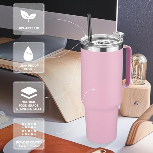 Yoteci 40 oz Stainless Steel Tumbler with Handle and Straw, Insulated Design, Leak-Proof and Straw Lids, Reusable Travel Mug, Coffee Cup, Dishwasher Safe, Keeps Drinks Hot or Cold
