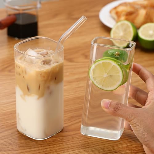 Zkhxhtg Glass Drinking Cup 350ML With Straw Glass Cups Beverage Cups Water Cup Glass Texture Suitable For Office And Student