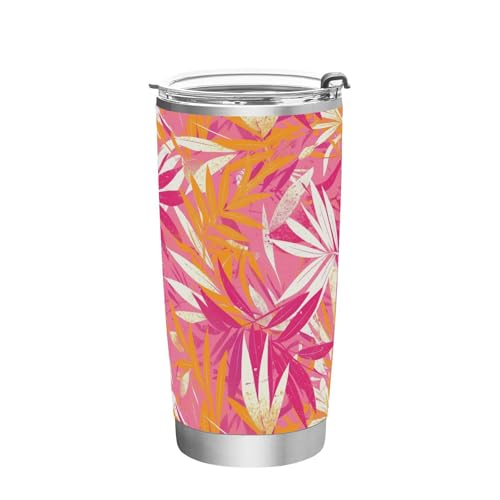 Pink Gold Leaf Stainless Steel water bottle with straw with Lid and Straw coffee mugs for gym simply tumbler with lid and straw 20 OZ
