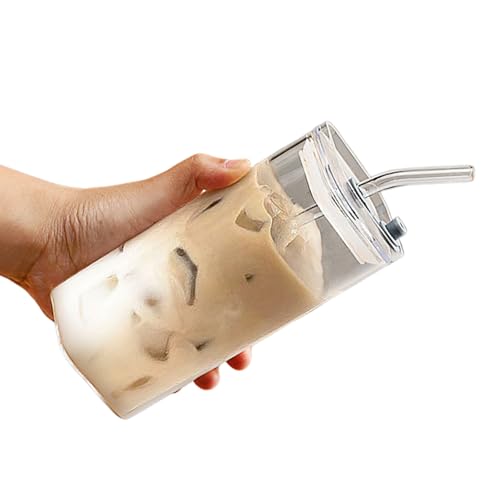 Zkhxhtg Glass Drinking Cup 350ML With Straw Glass Cups Beverage Cups Water Cup Glass Texture Suitable For Office And Student