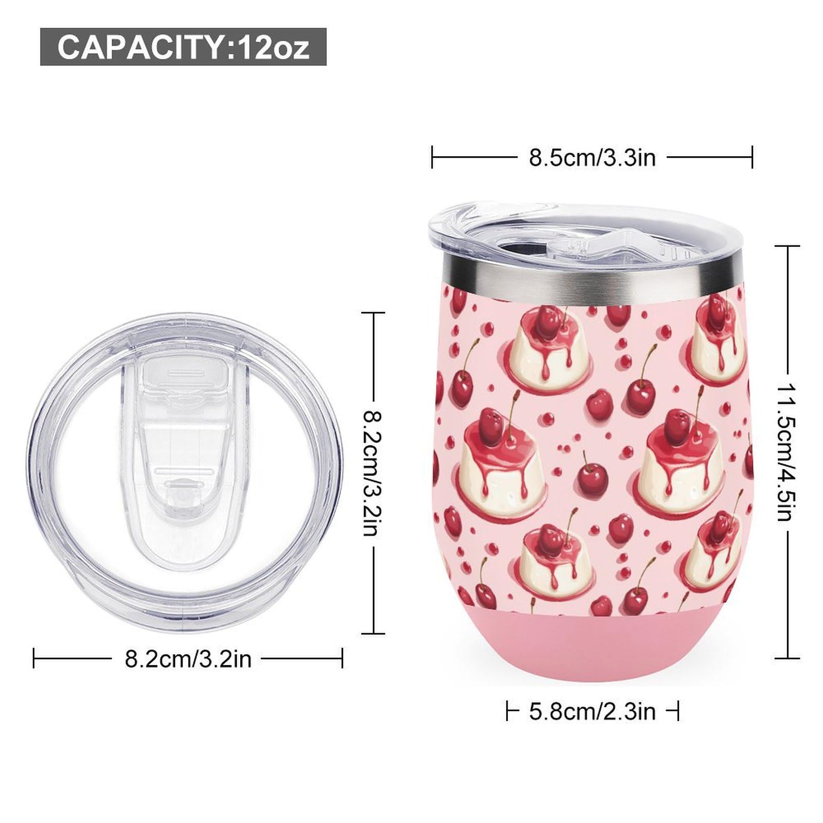 Cherry Panna Cotta Funny Wine Tumbler 12 Oz Stainless Steel Insulated Mug Double Wall Water Cup with Lid