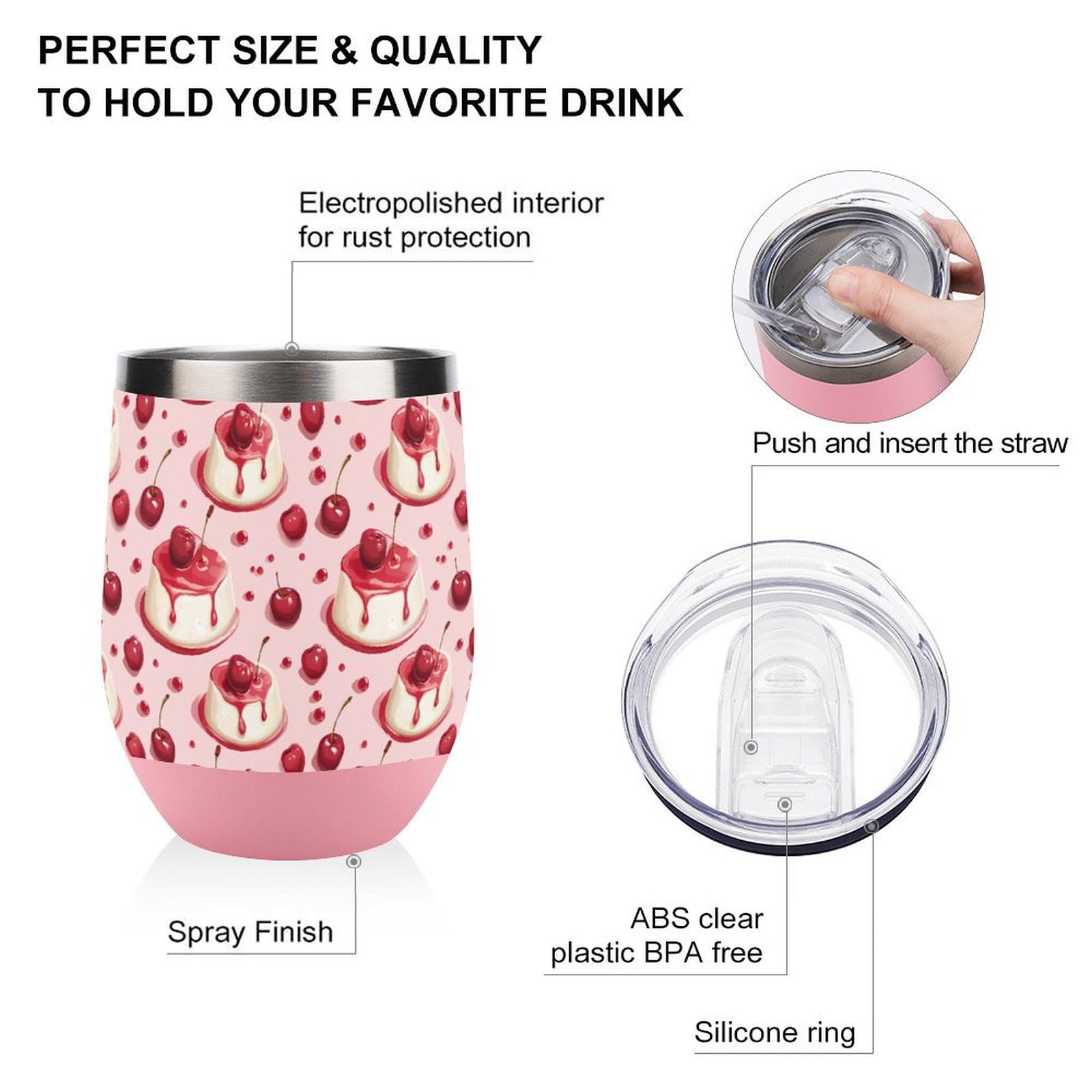 Cherry Panna Cotta Funny Wine Tumbler 12 Oz Stainless Steel Insulated Mug Double Wall Water Cup with Lid