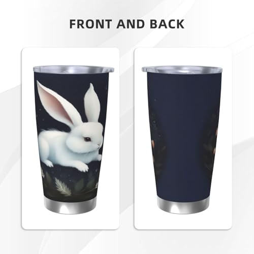EKPRAVDKTF Cute White Rabbit 20oz Insulated Stainless Steel Tumbler With Lids And Straws, Double Wall Vacuum Travel Coffee Mug, Thermal Cup For Cold & Hot Drinks, Reusable Metal Straw & Brush