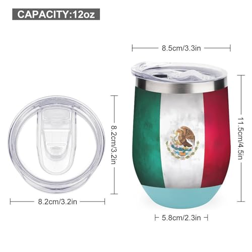 Mexico Grunge Flag Funny Wine Tumbler 12 Oz Stainless Steel Insulated Mug Double Wall Water Cup with Lid