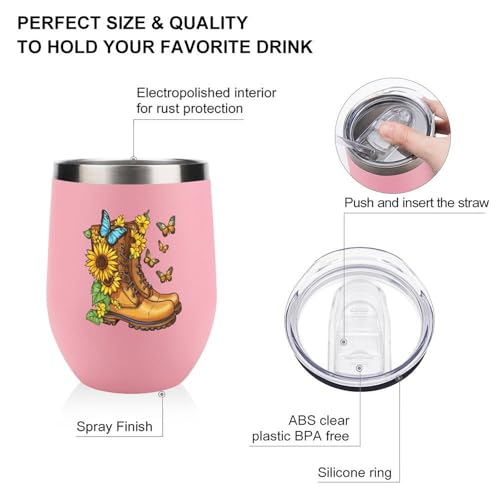 Boots Butterfly Sunflower Flowers Insulated Tumbler with Lid Stainless Steel Coffee Mug Cute Wine Tea Water Cup Pink-style