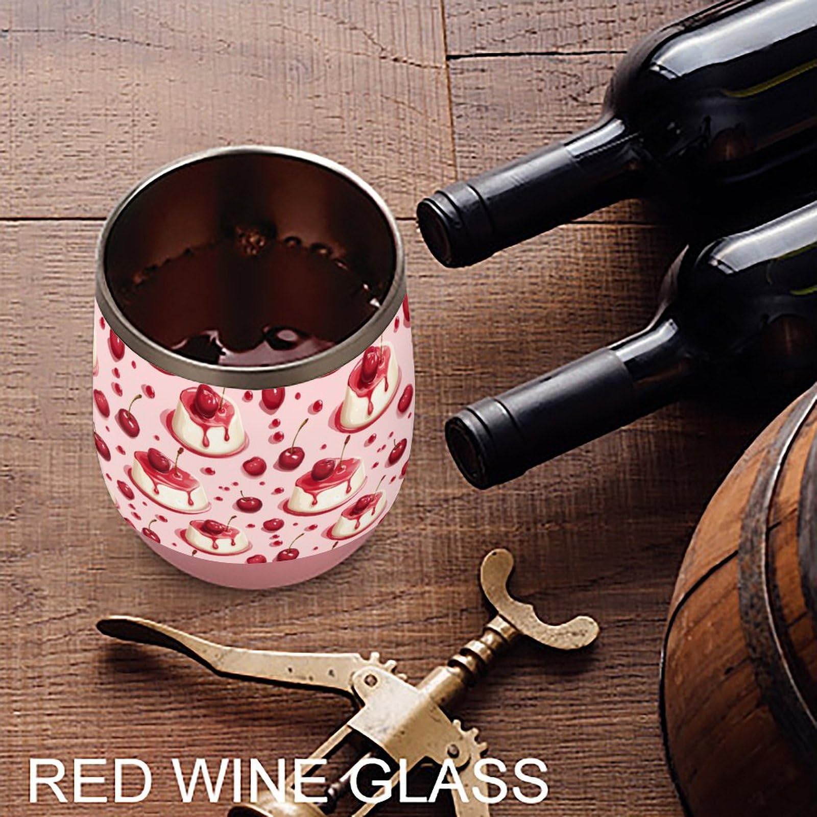 Cherry Panna Cotta Funny Wine Tumbler 12 Oz Stainless Steel Insulated Mug Double Wall Water Cup with Lid