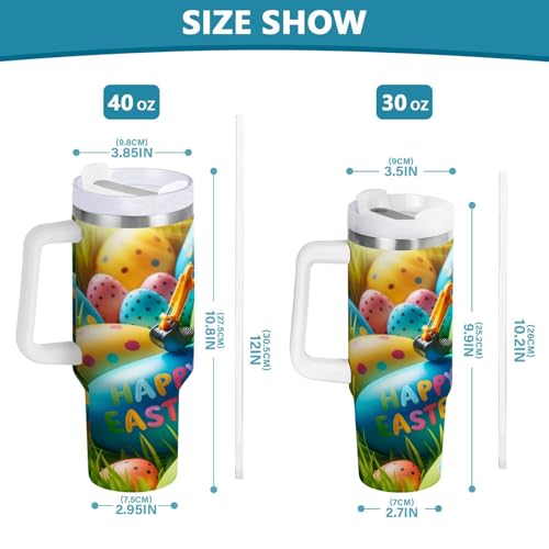 Maunzc 30 oz Tumbler with Handle and Straw, Insulated Stainless Steel Travel Mug with Lid for Coffee, Iced Tea, Water, Gift for Men Women (Easter Eggs in Grass)