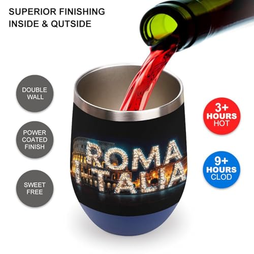 Roma Italia Funny Wine Tumbler 12 Oz Stainless Steel Insulated Mug Double Wall Water Cup with Lid