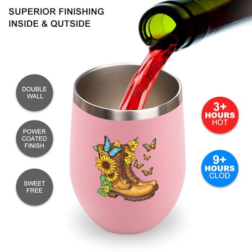 Boots Butterfly Sunflower Flowers Insulated Tumbler with Lid Stainless Steel Coffee Mug Cute Wine Tea Water Cup Pink-style
