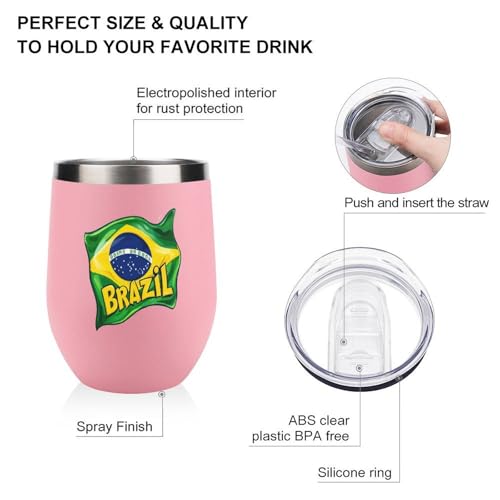 Brazil Flag Insulated Tumbler with Lid Stainless Steel Coffee Mug Cute Wine Tea Water Cup Pink-style