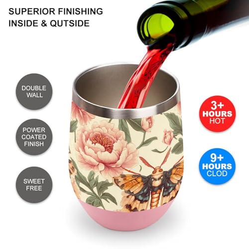 Death's Head Hawk Moth Insulated Tumbler with Lid Stainless Steel Coffee Mug Cute Wine Tea Water Cup Pink-style