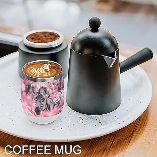 Zebra in Cherry Flowers Funny Wine Tumbler 12 Oz Stainless Steel Insulated Mug Double Wall Water Cup with Lid