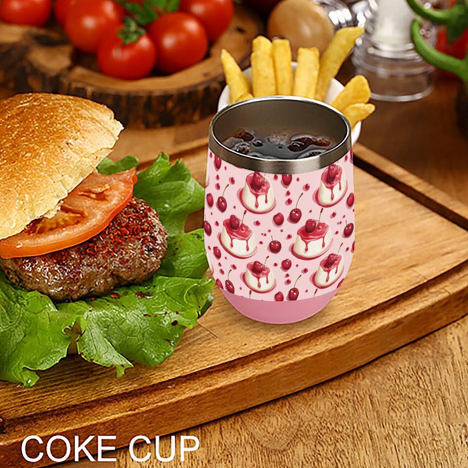 Cherry Panna Cotta Funny Wine Tumbler 12 Oz Stainless Steel Insulated Mug Double Wall Water Cup with Lid