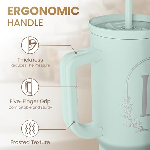 SANDJEST Stainless Steel Tumbler 40oz with Handle Initial K and Canvas Tote Bag