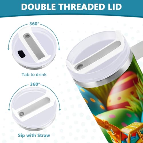 Maunzc 30 oz Tumbler with Handle and Straw, Insulated Stainless Steel Travel Mug with Lid for Coffee, Iced Tea, Water, Gift for Men Women (Easter Eggs in Grass)