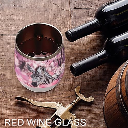 Zebra in Cherry Flowers Funny Wine Tumbler 12 Oz Stainless Steel Insulated Mug Double Wall Water Cup with Lid